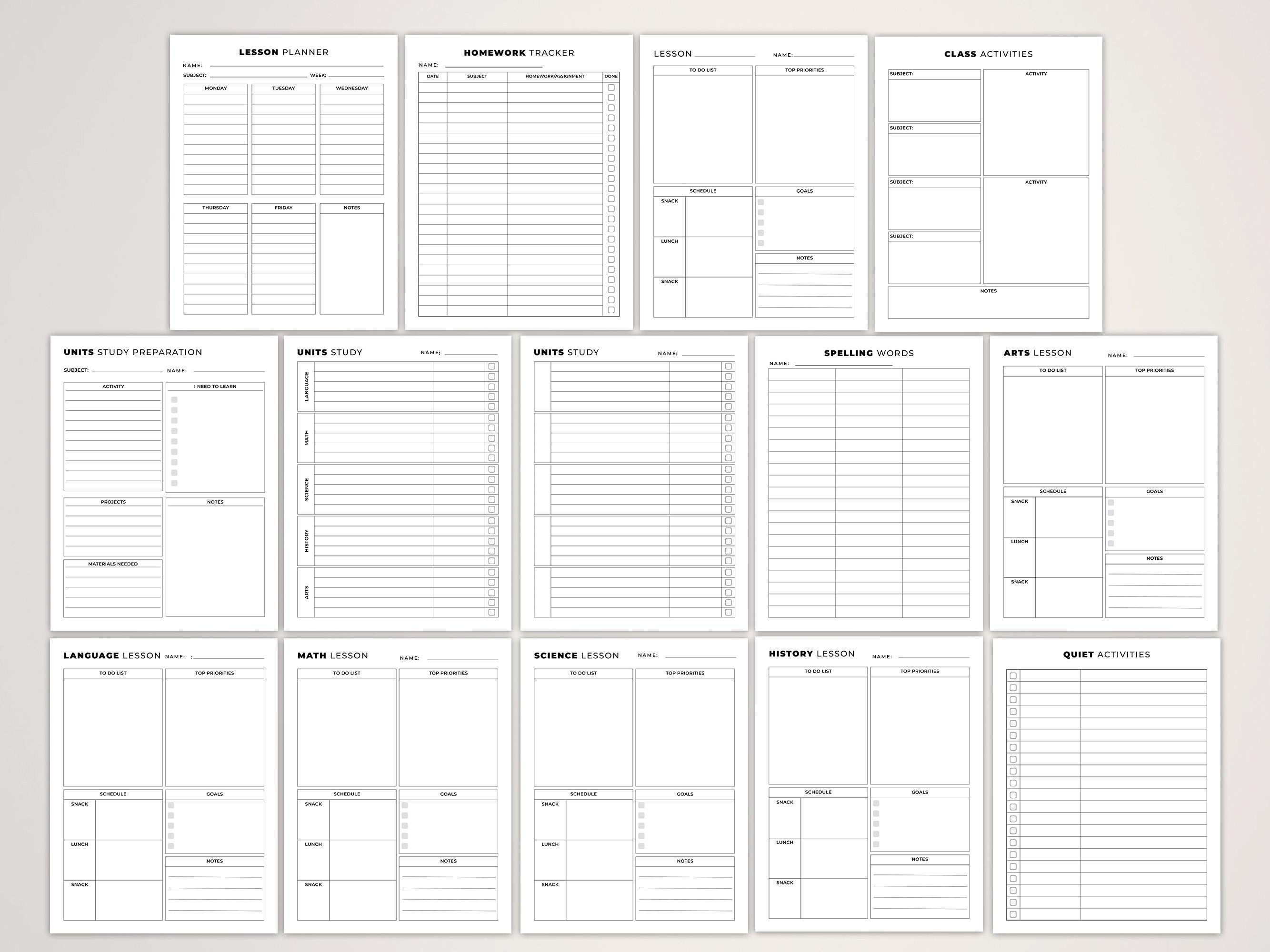 Homeschool Planner Printable, Lessons Planner Pages for Homeschooling ...