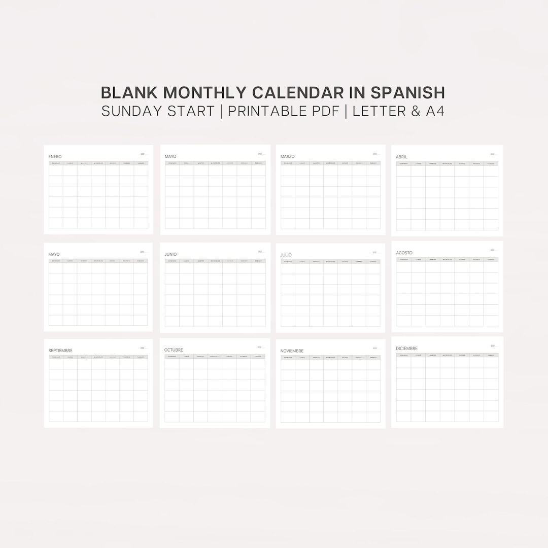 Blank Monthly Calendar in Spanish, Monthly Planner in Spanish ...