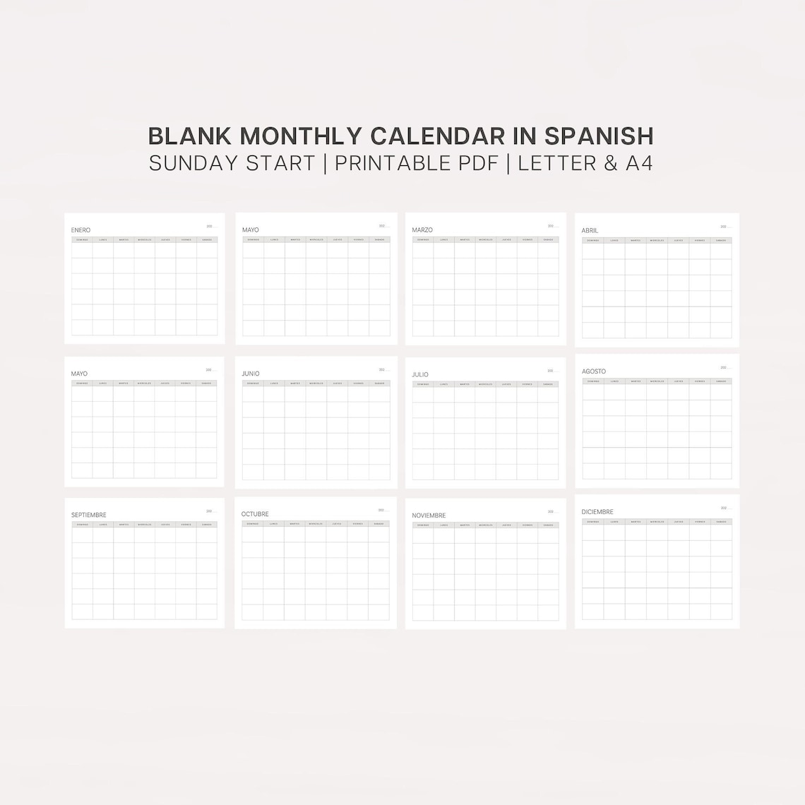 Blank Monthly Calendar in Spanish, Monthly Planner in Spanish ...