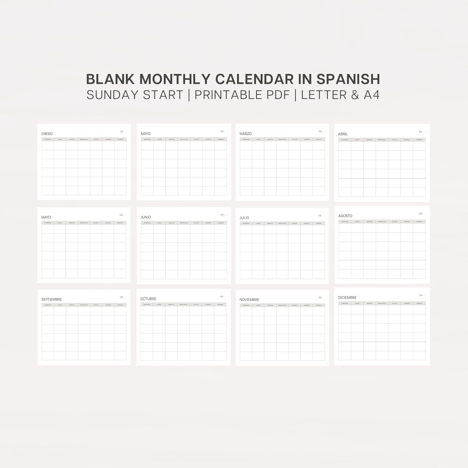 Blank Monthly Calendar in Spanish: Printable Planner (a4/letter PDF) - Etsy