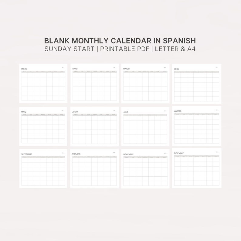 Blank Monthly Calendar in Spanish, Monthly Planner in Spanish ...