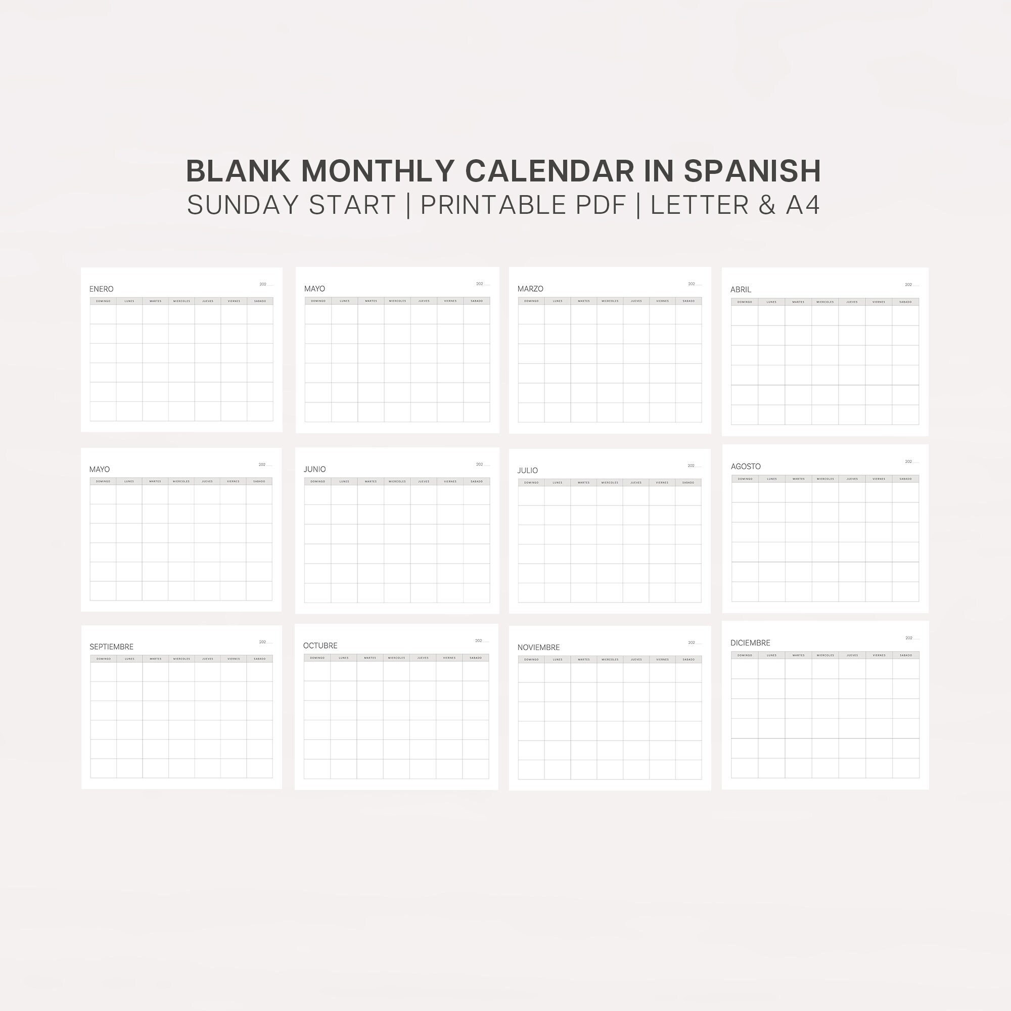 Blank Monthly Calendar in Spanish, Monthly Planner in Spanish ...