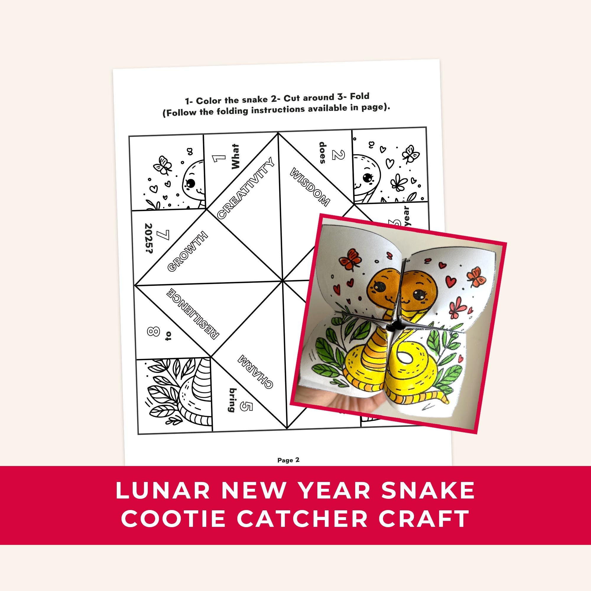 Lunar New Year Snake Cootie Catcher, Chinese New Year Craft, Year of ...