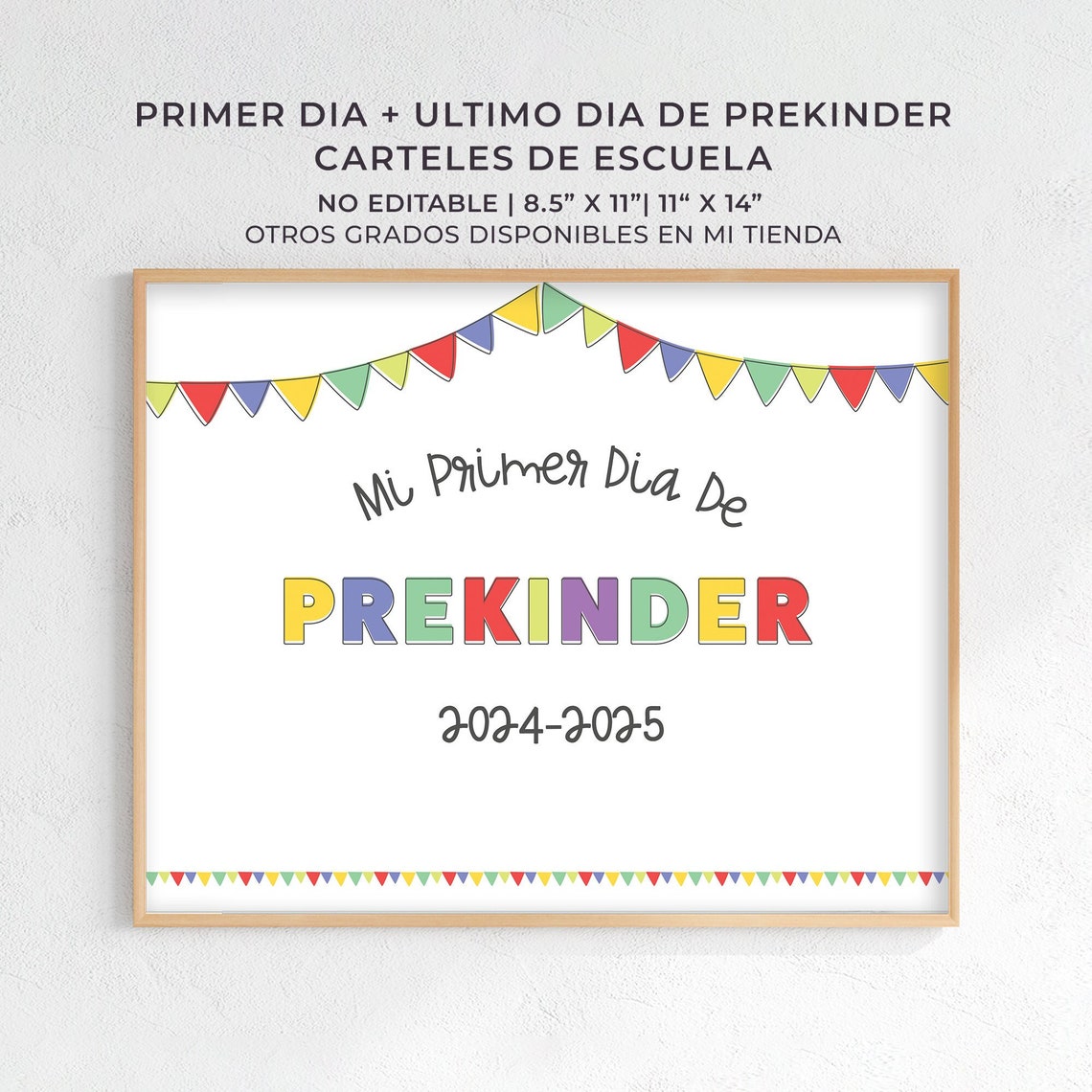 First Day of Pre-k, Printable School Sign in Spanish, Non-editable Back ...