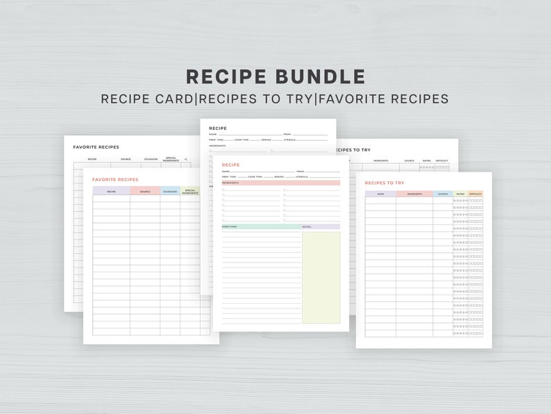 Meal Plan Template Bundle, Recipe Card, Grocery List, Weekly Meal Plan ...