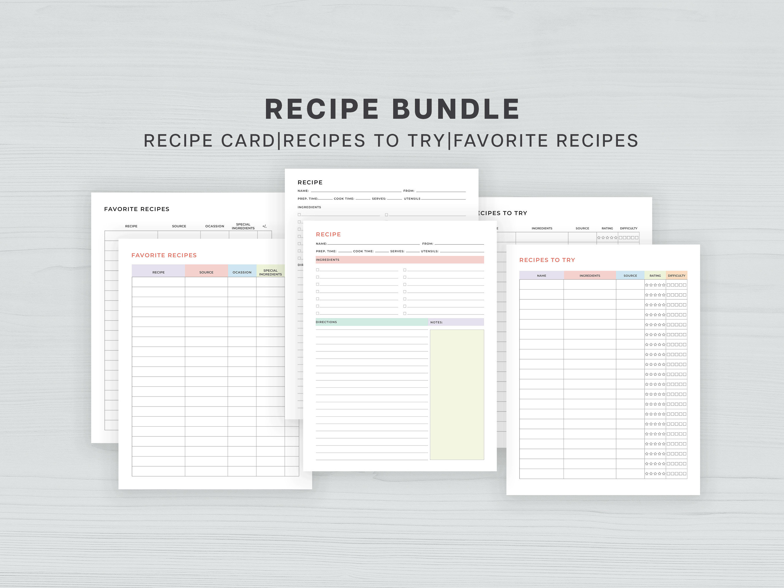 Meal Plan Template Bundle, Recipe Card, Grocery List, Weekly Meal Plan ...