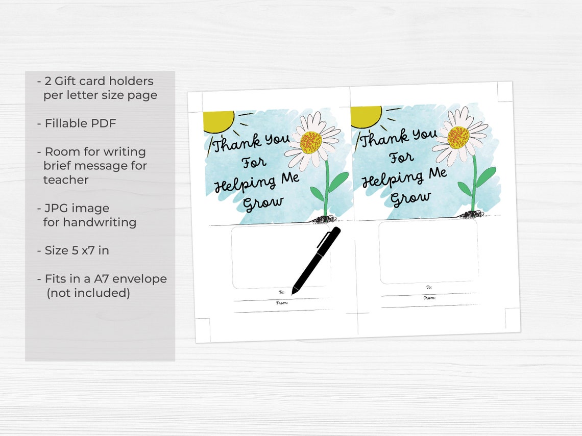 Printable Teacher Appreciation Week Gift Card Holder - Fillable PDF for ...