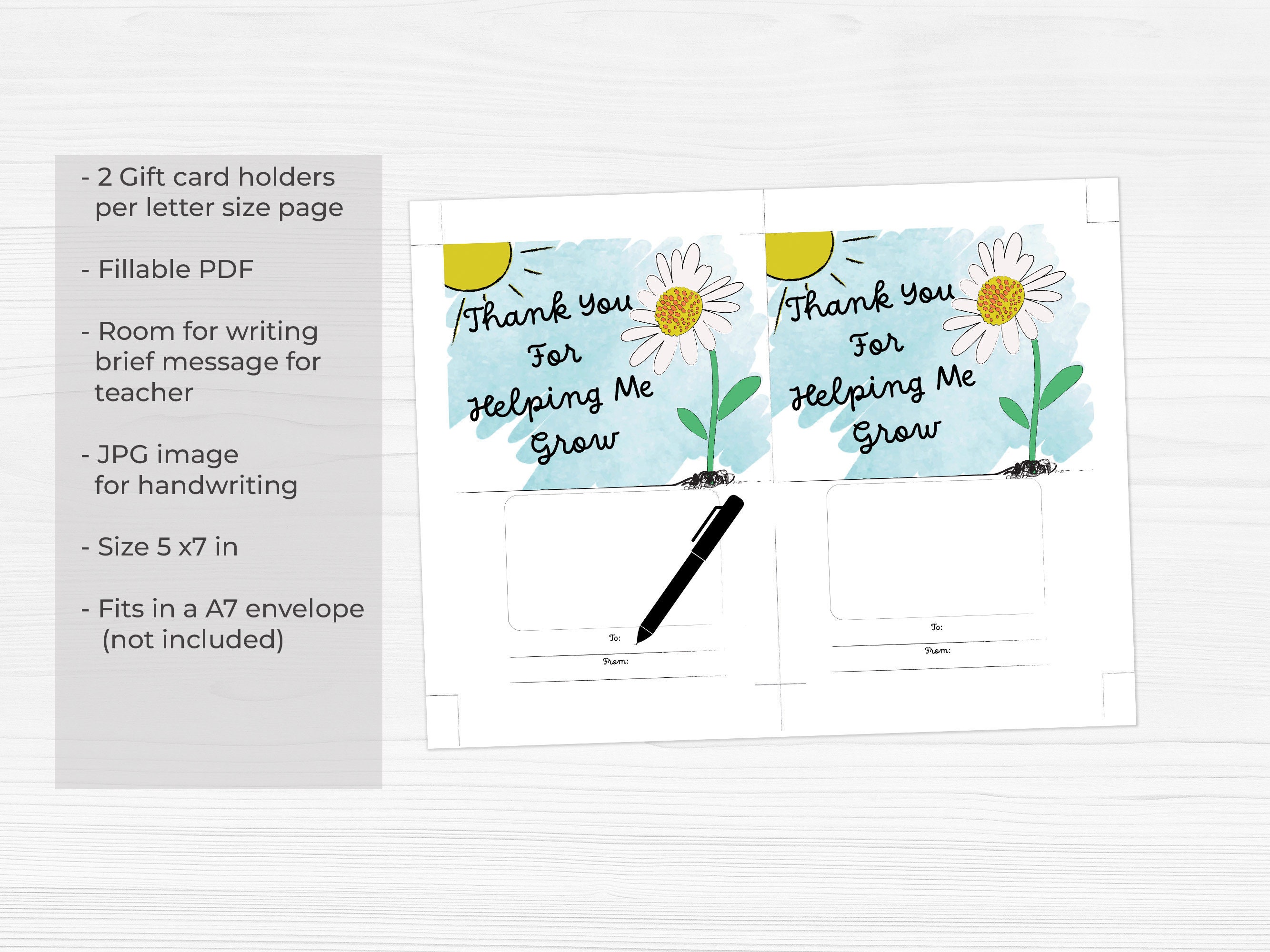 Printable Teacher Appreciation Week Gift Card Holder Fillable PDF for ...