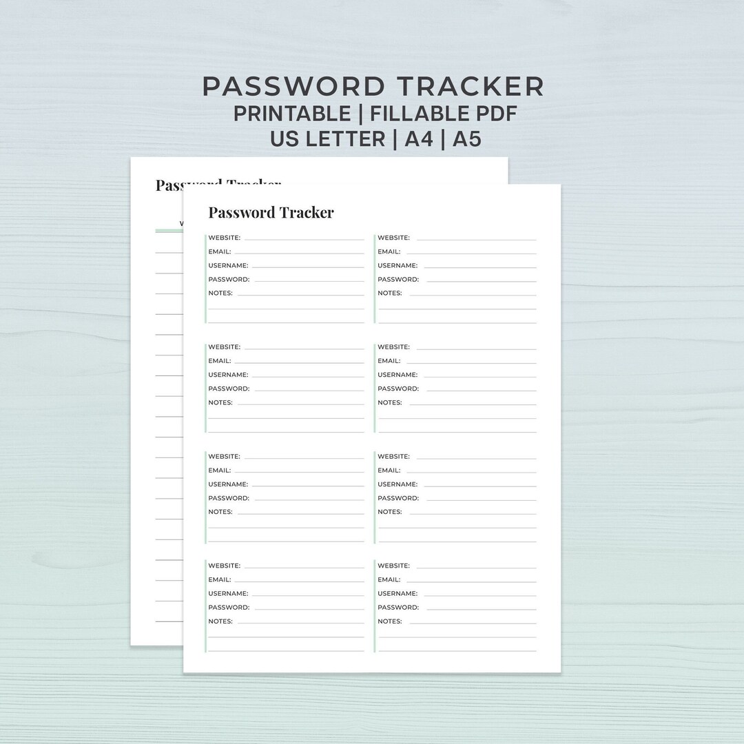Password Tracker Fillable PDF, Printable Password Organizer, Letter/a4 ...