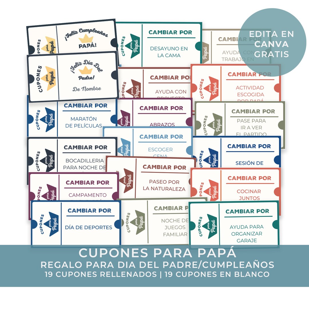 Father's Day Coupons in Spanish: Dad Birthday Gift (canva Editable ...