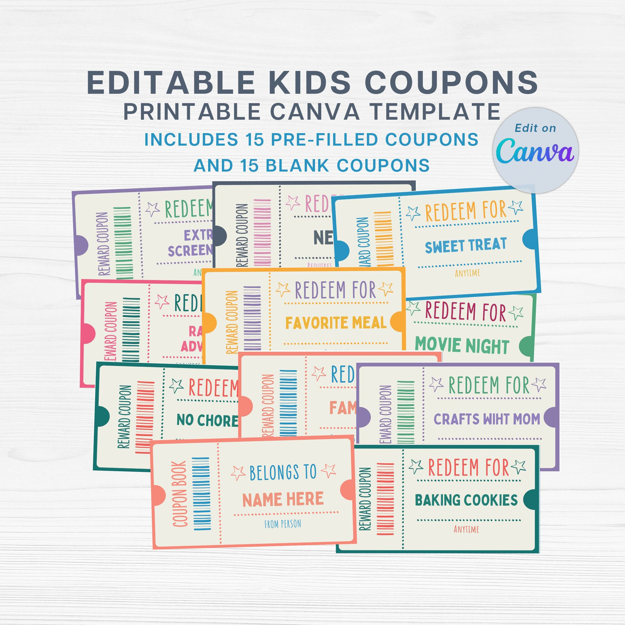 Printable Kids Coupons, Editable Coupon Book, Kids Reward Coupon, Kids ...