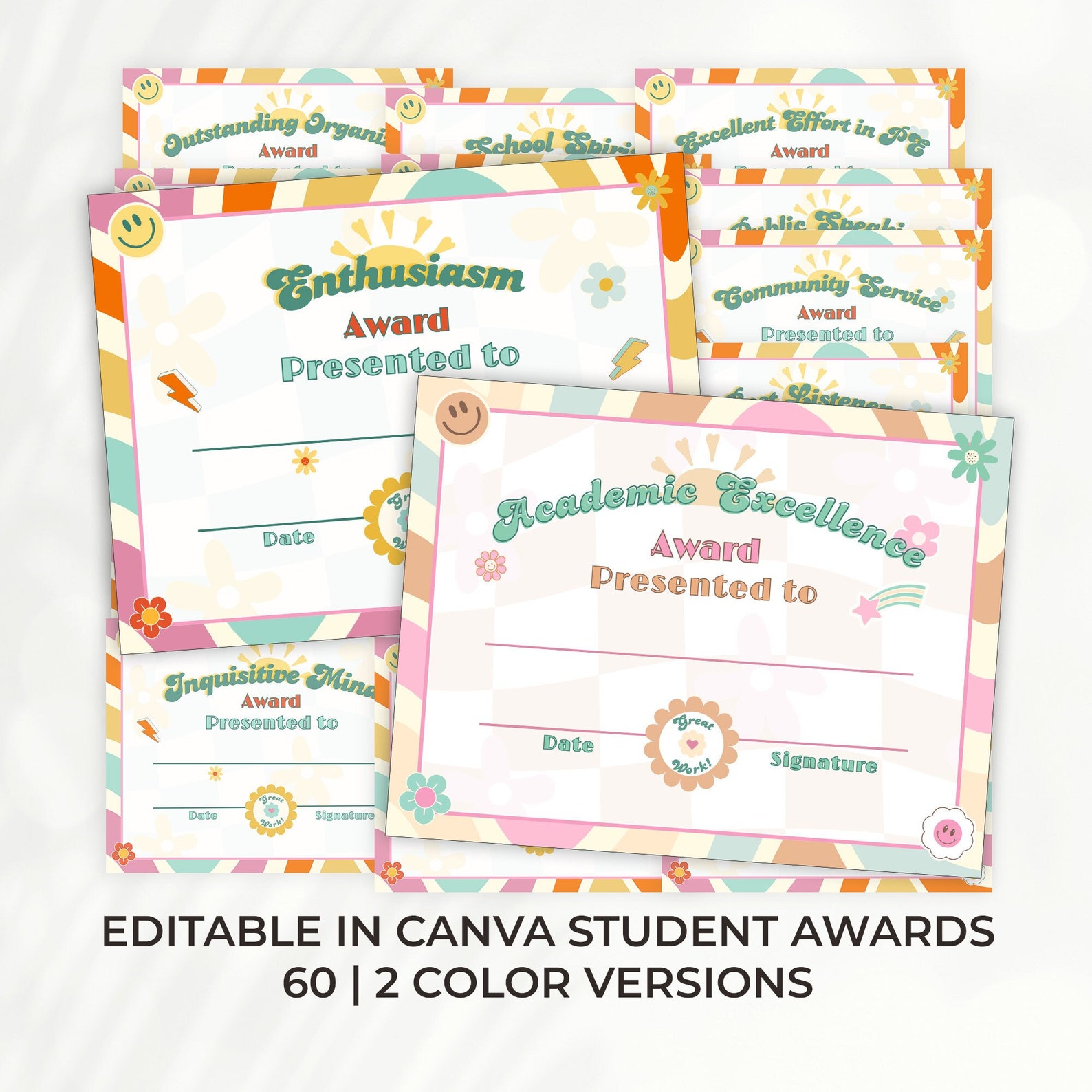 Retro Student Awards Canva Template, Groovy Awards Certificates for ...