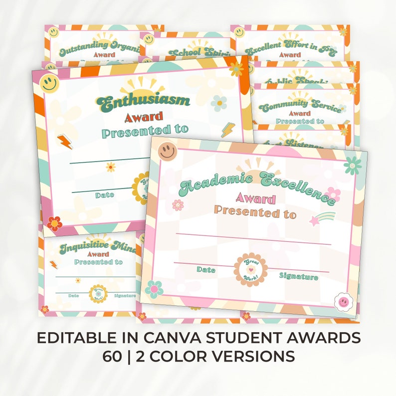 Retro Student Awards Canva Template, Groovy Awards Certificates for ...