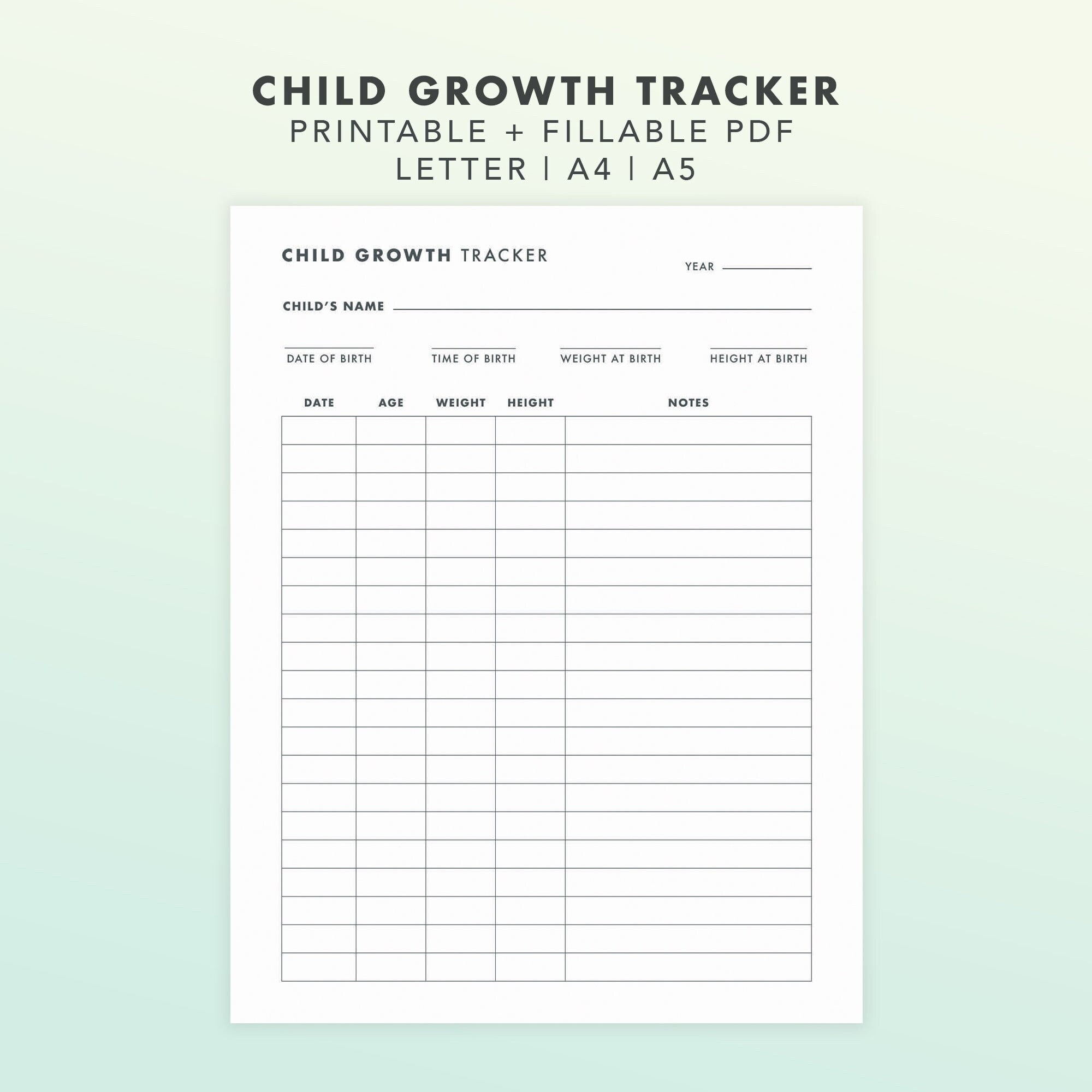 Fillable Child Growth Tracker, Baby, Toddlers and Big Kids Development ...