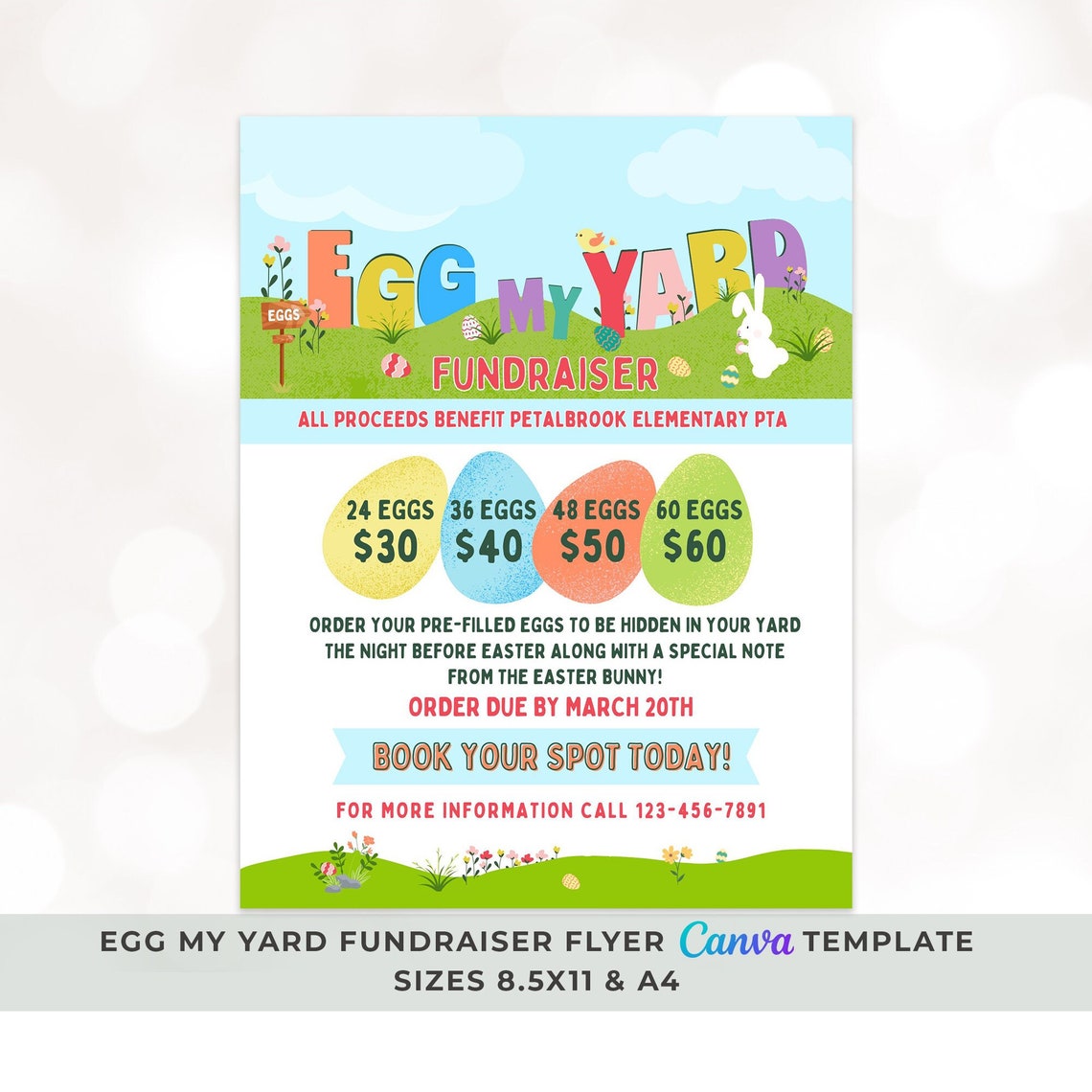 Egg My Yard Fundraiser Flyer Template, Canva Editable Easter Fundraiser ...