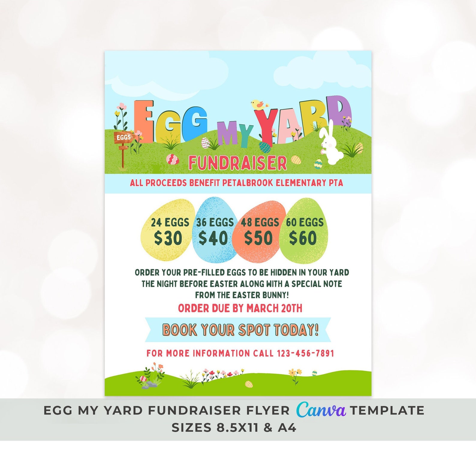 Egg My Yard Fundraiser Flyer Template, Canva Editable Easter Fundraiser ...
