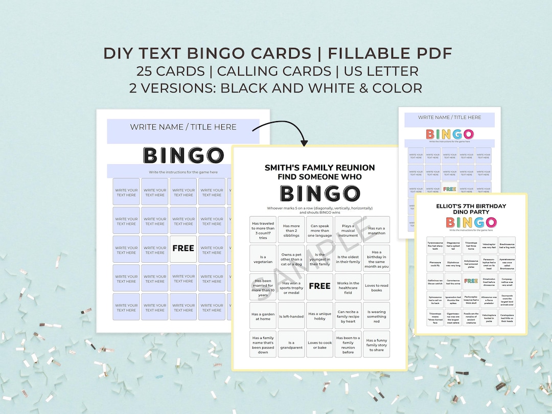 25 Fillable Bingo Cards, Type Your Own Text Bingo Card Template ...