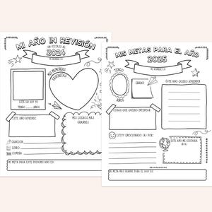 2025 New Years Goals Activity Pages for Kids in Spanish, Year in Review ...