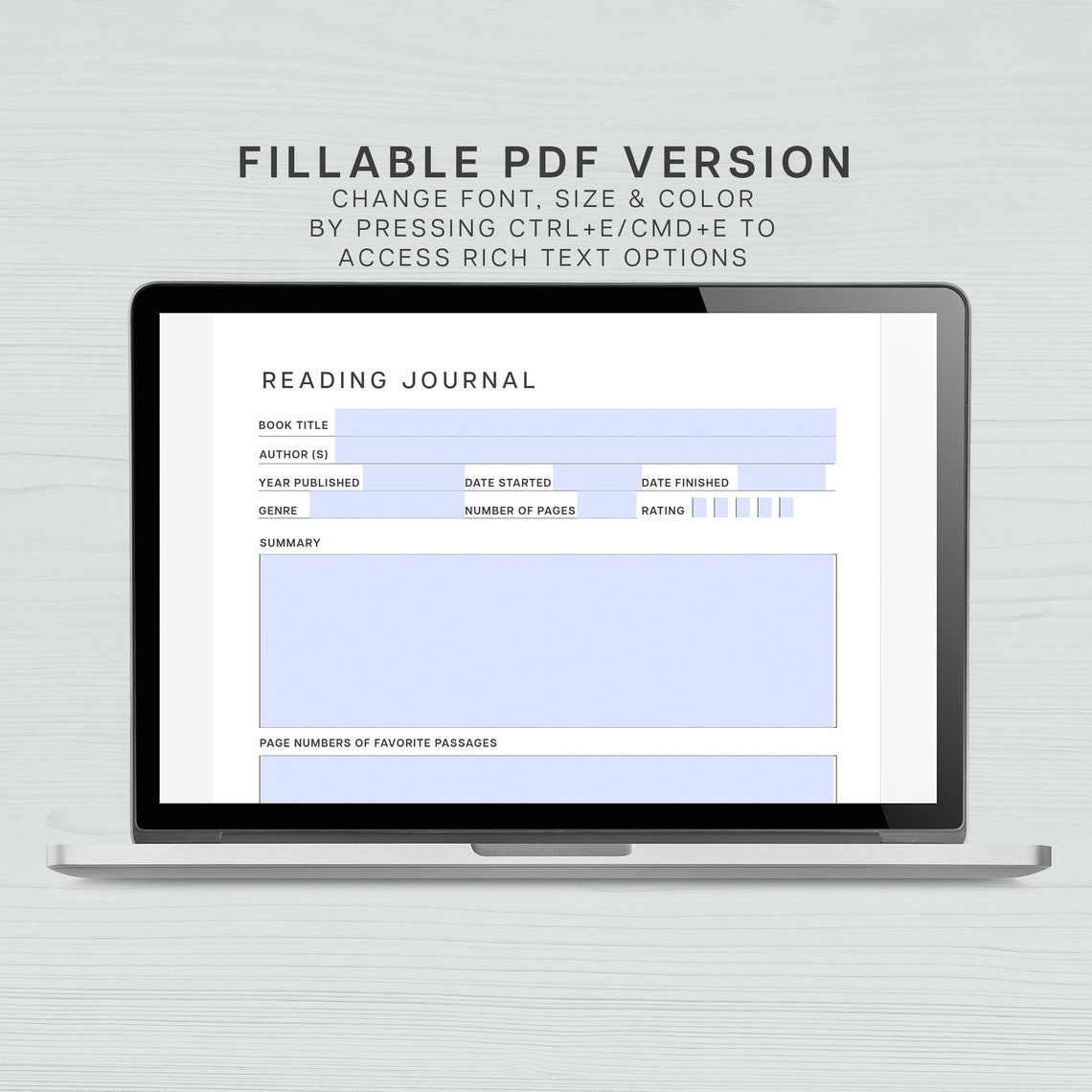 Reading Journal Printable, Fillable PDF Reading Journal, Reading ...