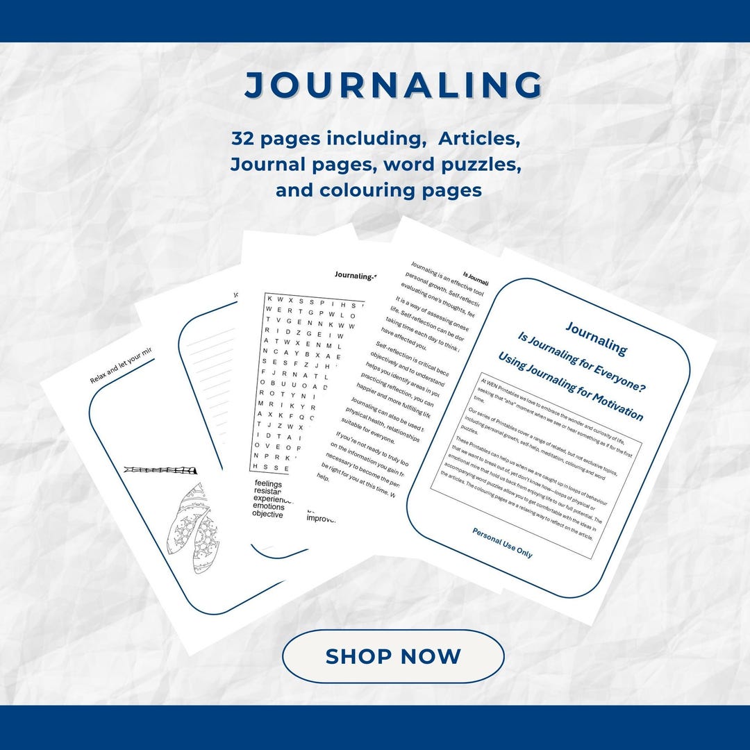 Journaling Printable Bundle. 32 Pages, Articles, Word Puzzles, Coloring ...
