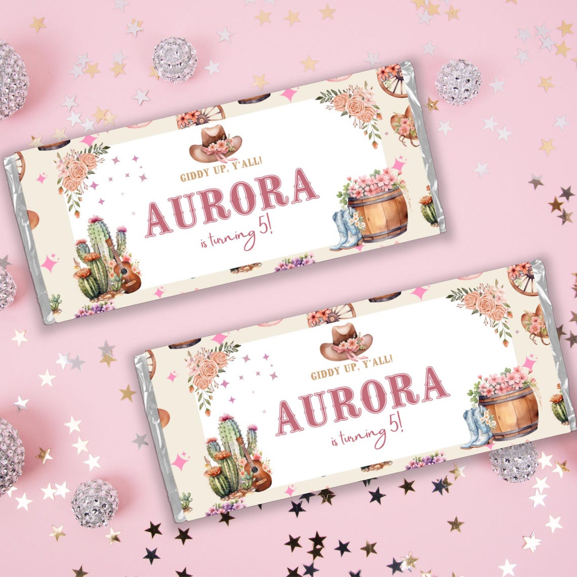 Cowgirl Birthday Chocolate Wrapper Editable Template Rodeo Party Favor ...