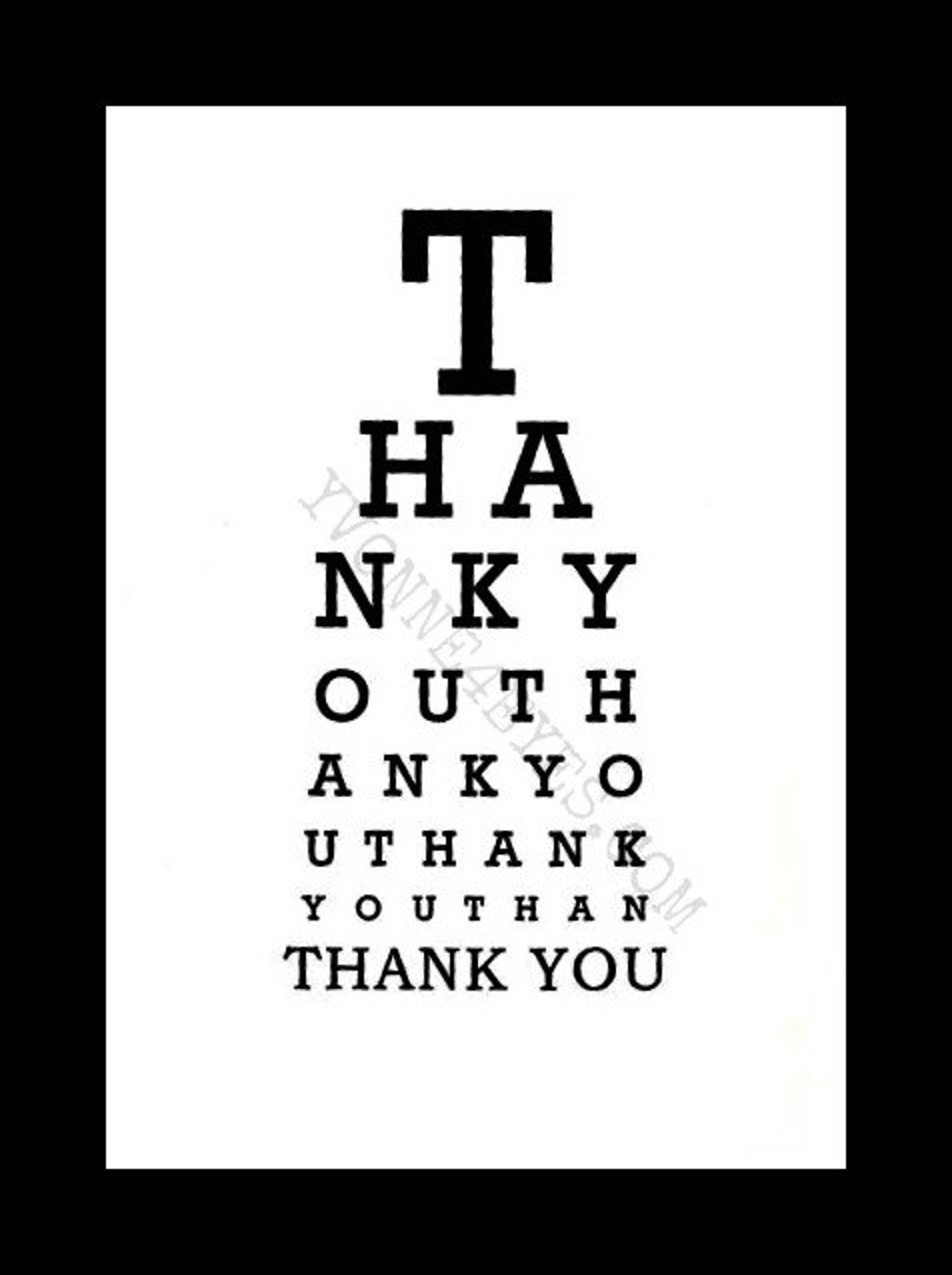 Eye Chart Card.thank You.eye Chart.eye Chart Card.paper Goods.eye Exam ...
