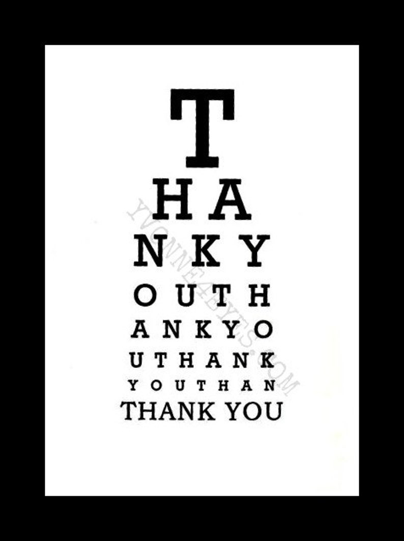 Eye Chart Card.thank You.eye Chart.eye Chart Card.paper Goods.eye Exam ...