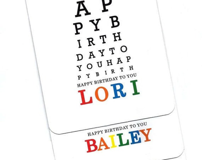 Eye Chart Card.happy Birthday.eye Chart.custom.name.paper Goods.eye ...