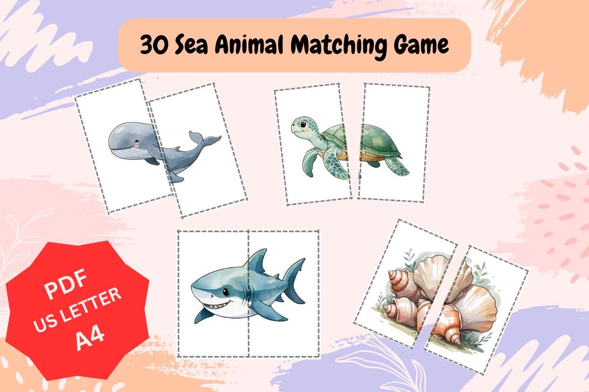 30-sea Animals Matching Game for Kids, Matching Activity, Montessori ...