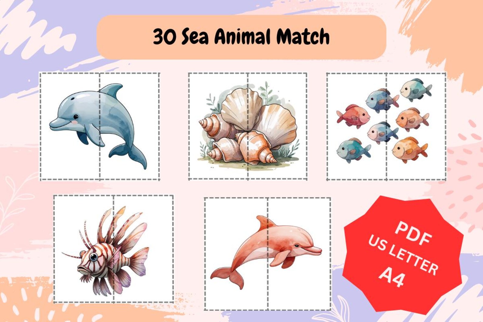 30-sea Animals Matching Game for Kids, Matching Activity, Montessori ...