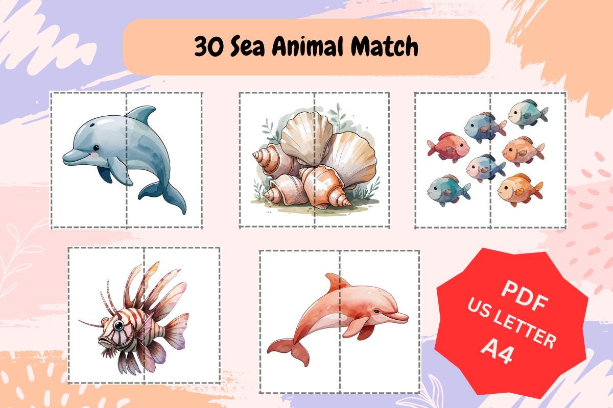 30-sea Animals Matching Game for Kids, Matching Activity, Montessori ...