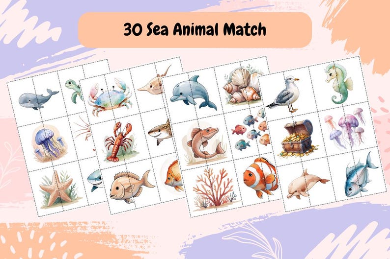 30-sea Animals Matching Game for Kids, Matching Activity, Montessori ...