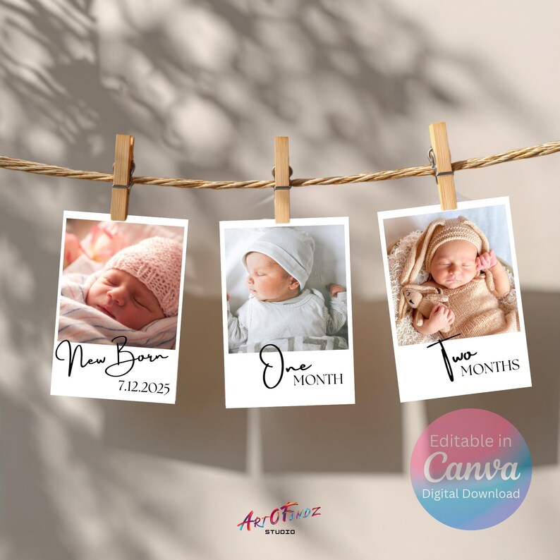 1st Birthday Milestone Cards, Newborn to 12 Months Birthday Decoration ...