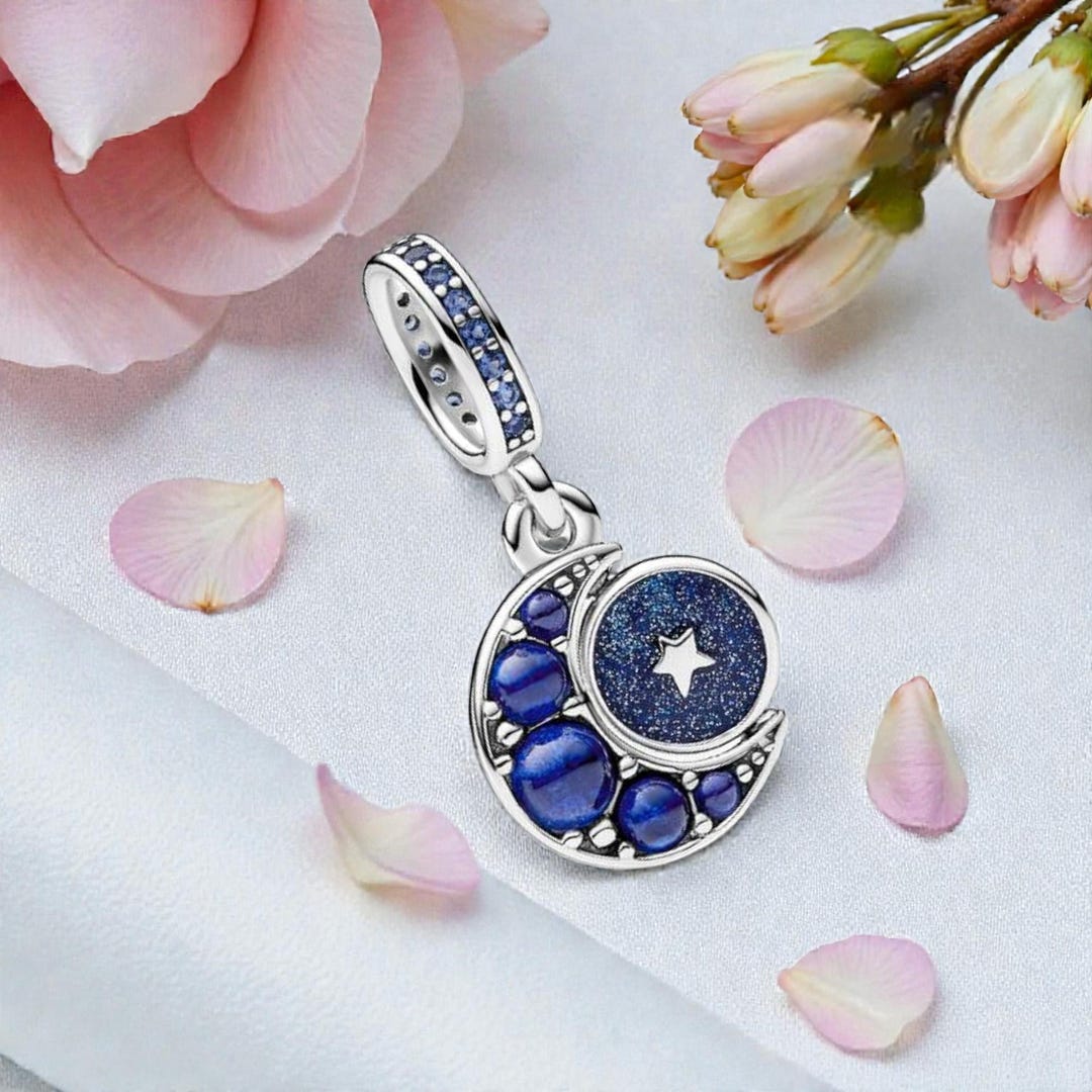 Blue Moon Spinning Dangle Charm for Women, Sterling Silver Celestial ...