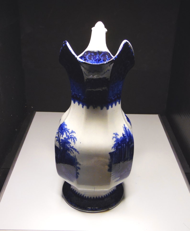 Antique Flow Blue Pottery Pitcher: Temple Pattern, Greco-roman Ruins - Etsy