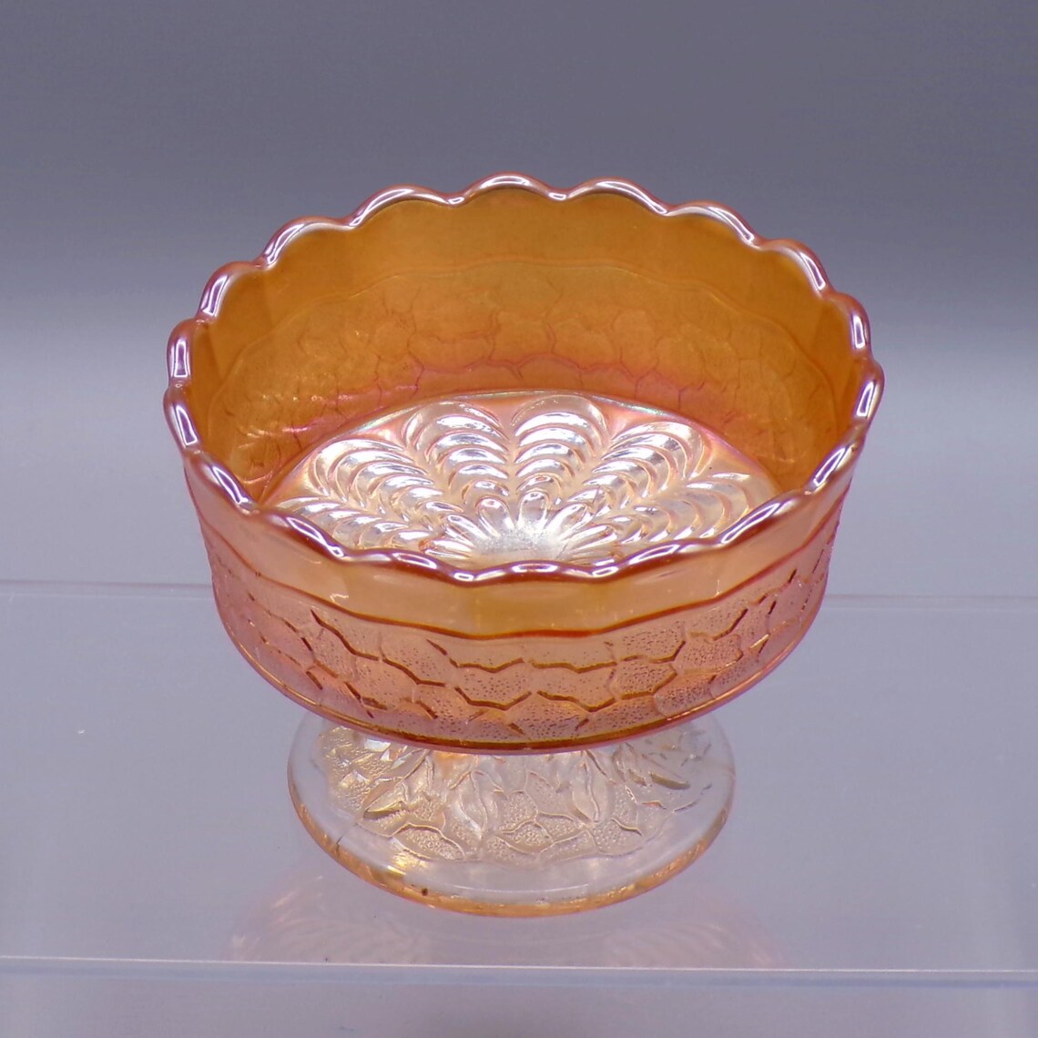 Carnival Glass Footed Sauce Dish, Dugan Glass Company, Maple Leaf ...