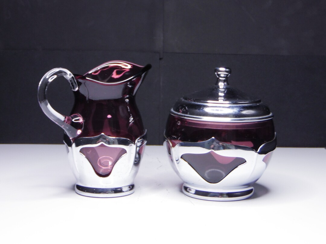 Elegant Era Glass Sugar Cuber and Creamer, Cambridge Glass Comp and ...
