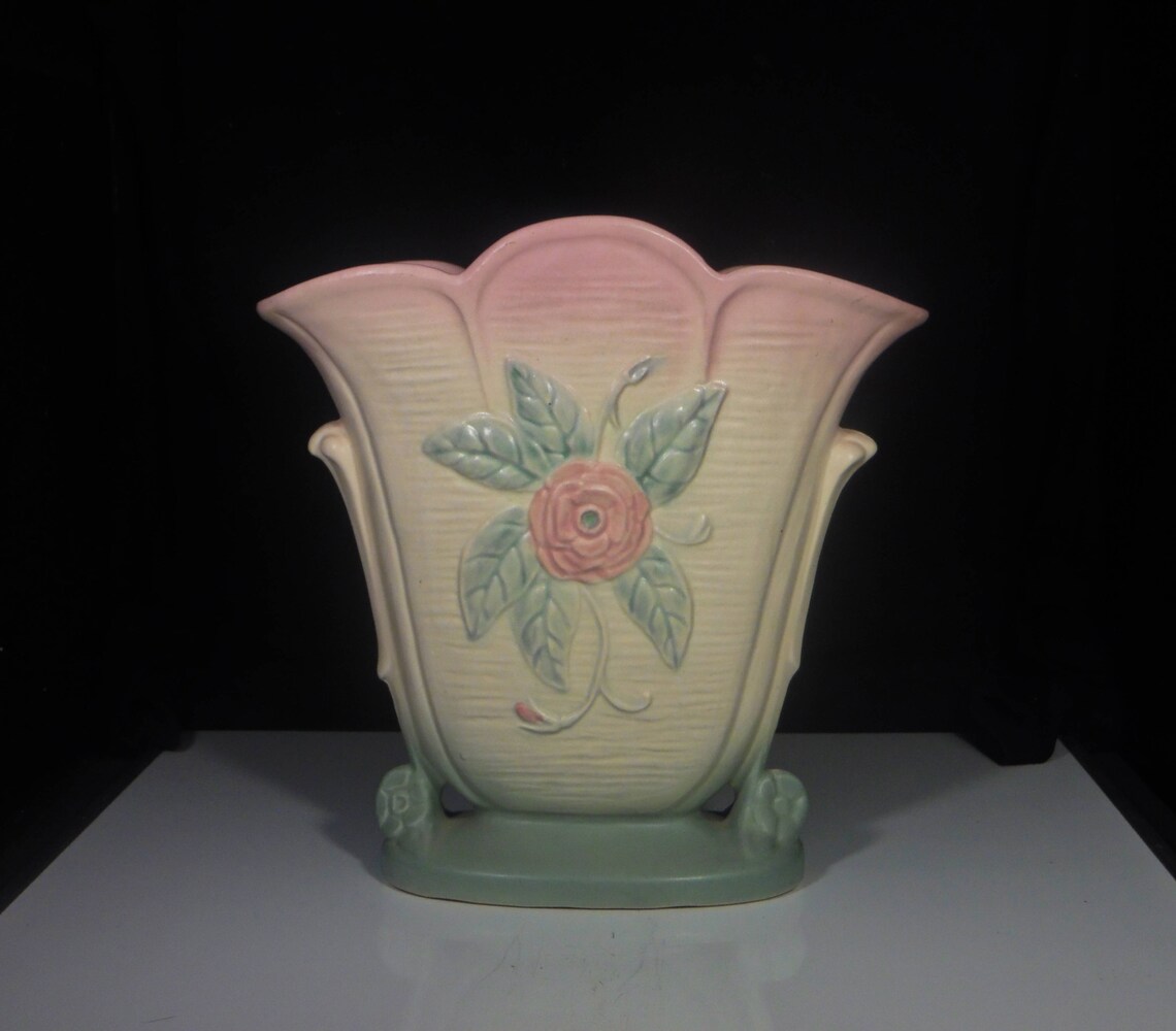 Pottery Vase Hull Art Pottery Open Rose camellia 143 - Etsy