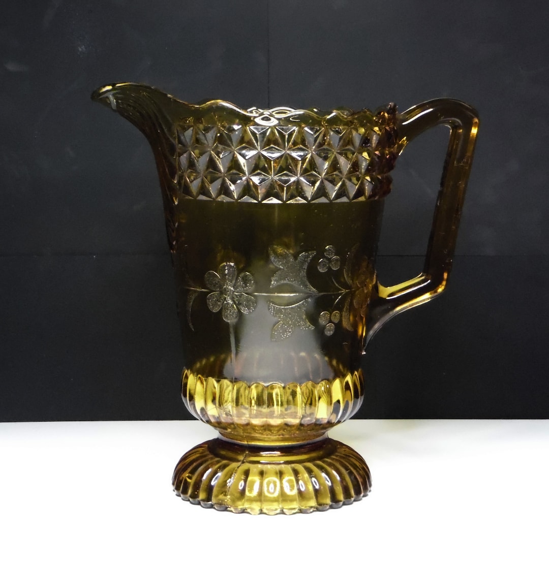 Early American Pressed Glass Water Pitcher: Amber Wildflower, Adams ...