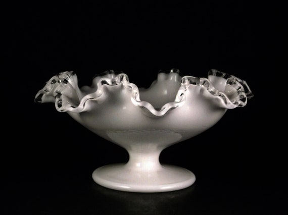 Vintage Glass Compote Fenton Art Glass Company Silver Crest - Etsy