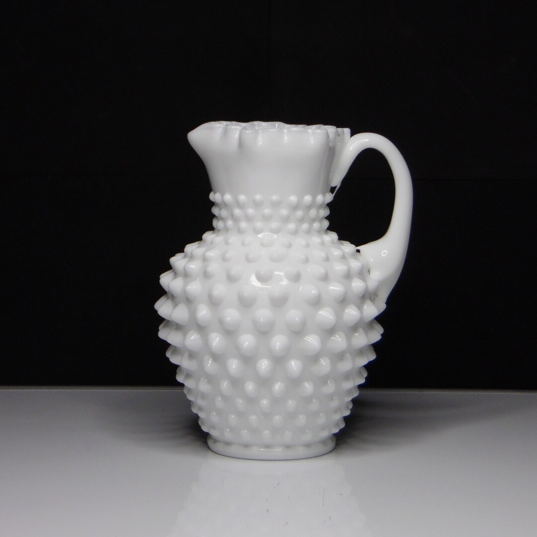 Vintage Milk Glass Open Syrup Jug, Fenton Art Glass Company, Hobnail ...