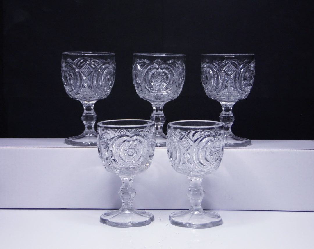 EAPG Wine Goblets - US Glass Victoria Buzz Saw Pattern - Set of 5 - Etsy