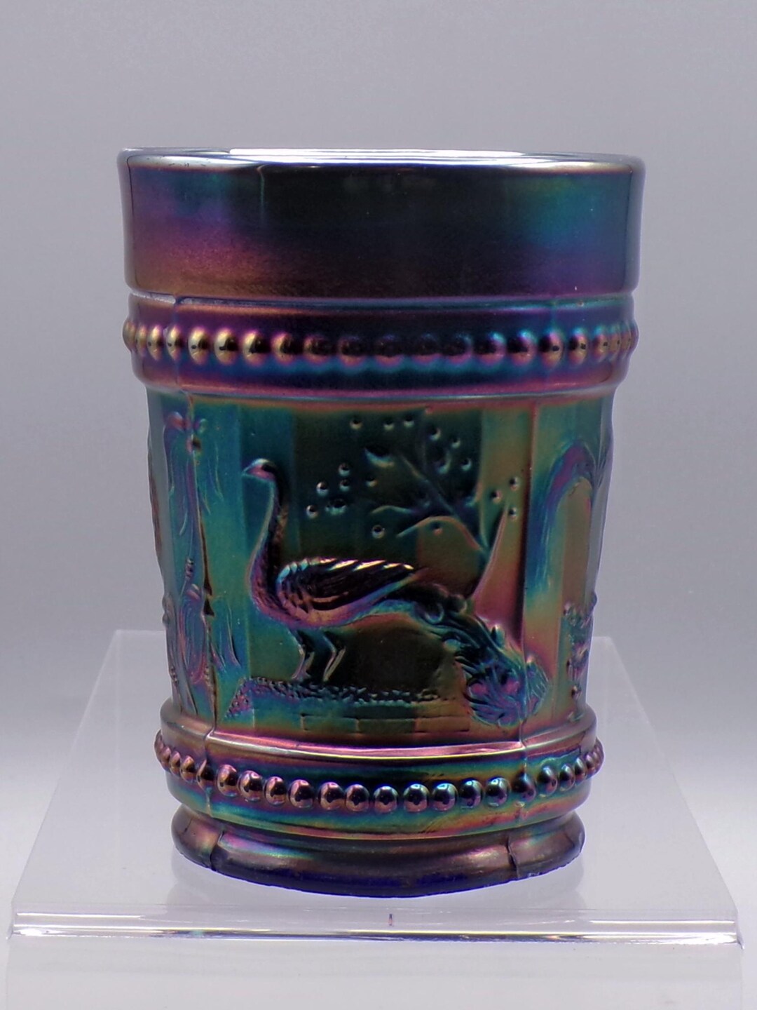 Carnival Glass Tumbler, Dugan Glass Company, Peacock at the Fountain ...