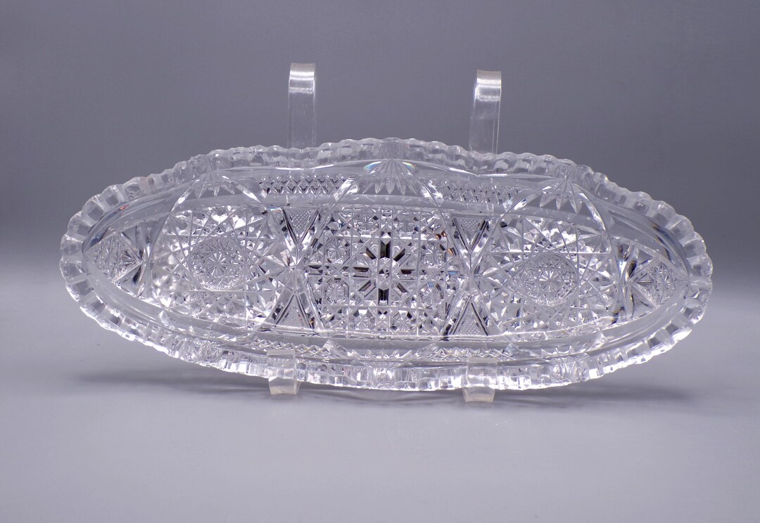 American Brilliant Period Cut Glass Celery Dish, H C Fry Glass Company ...