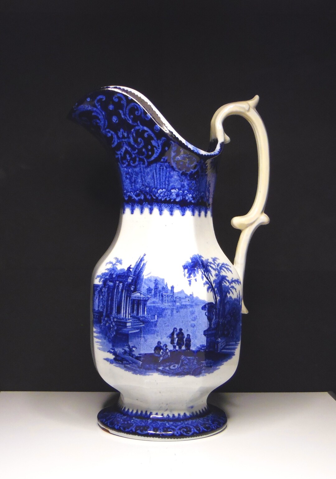 Antique Flow Blue Pottery Pitcher: Temple Pattern, Greco-roman Ruins - Etsy
