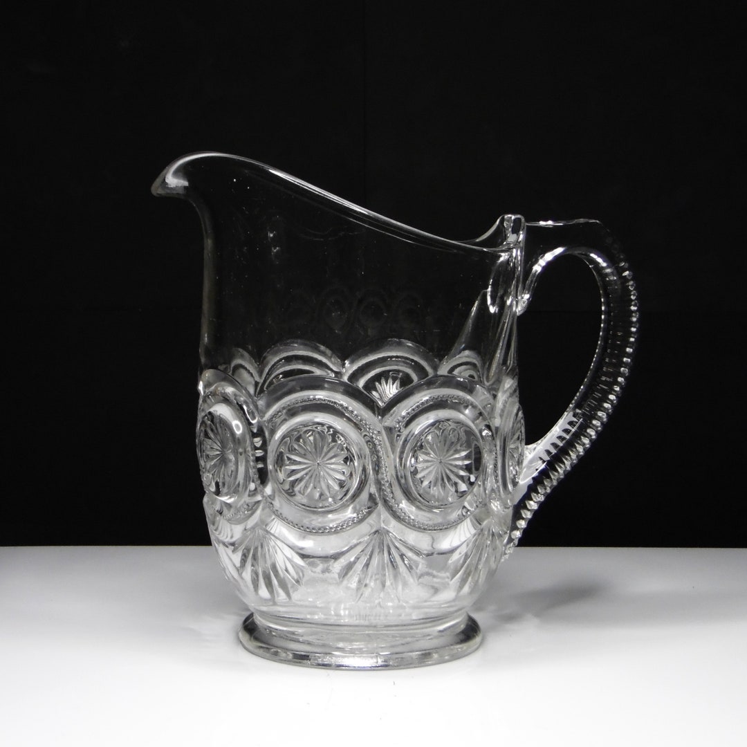 Early American Pressed Glass Pitcher: Star in Bulls Eye, US Glass 1905 ...