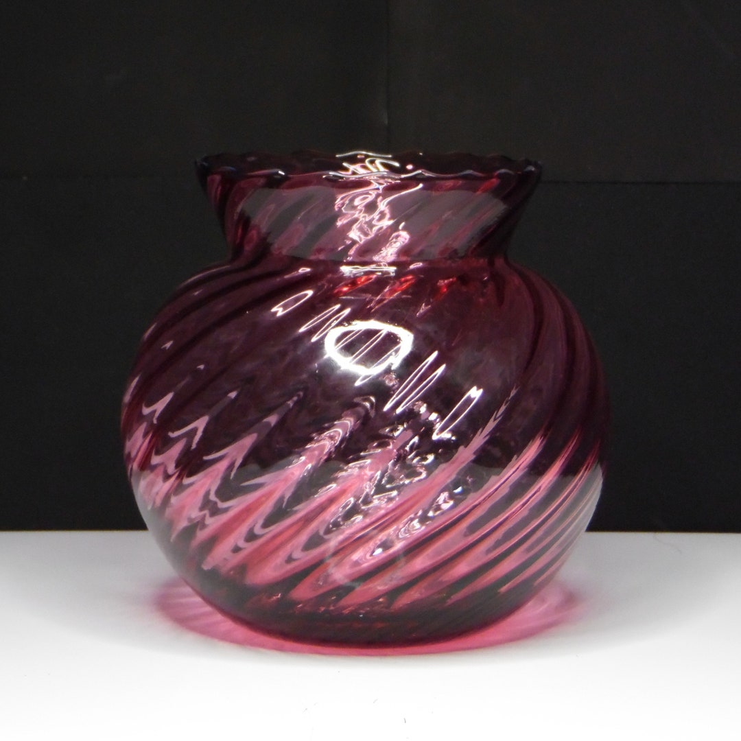 Vintage Glass Vase, Pilgrim Glass Company, Swirl Pattern, Cranberry ...
