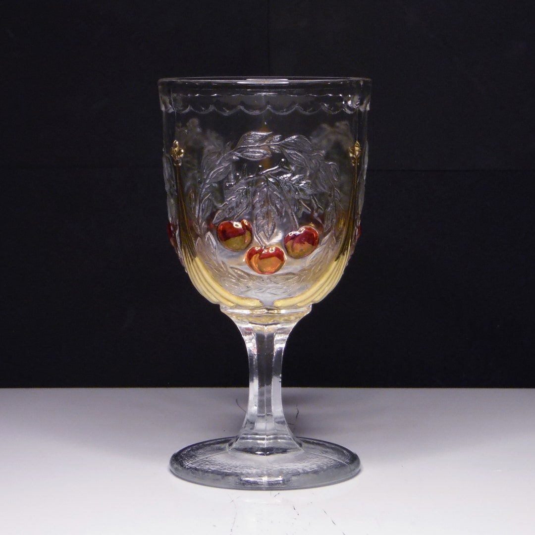 Vintage Glass Water Goblet, L G Wright Glass Company, Cherry With Ruby ...