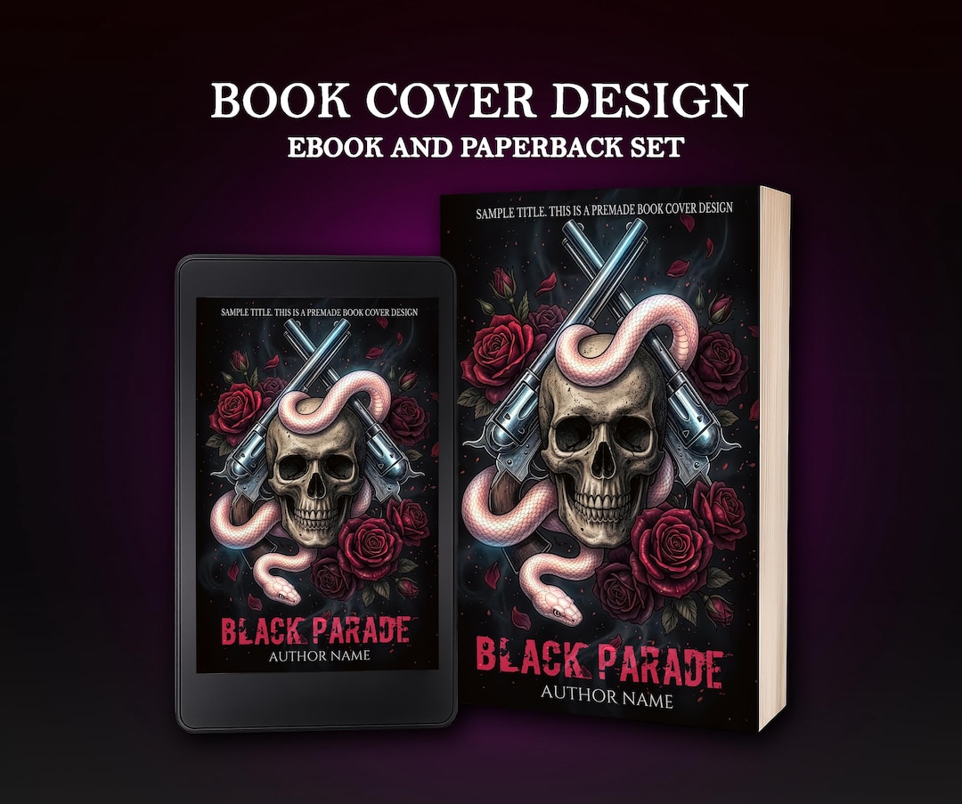 Dark Romance Cover Premade Design for Books, Skull Snake Rose Revolver ...