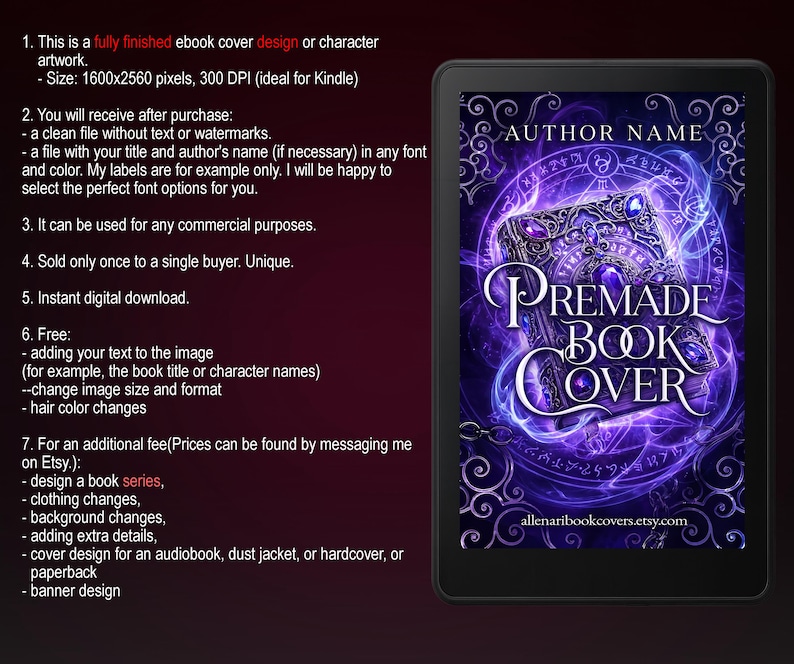 Premade Fantasy Cover, Mystical Grimoire Book Art for Authors, Epic ...